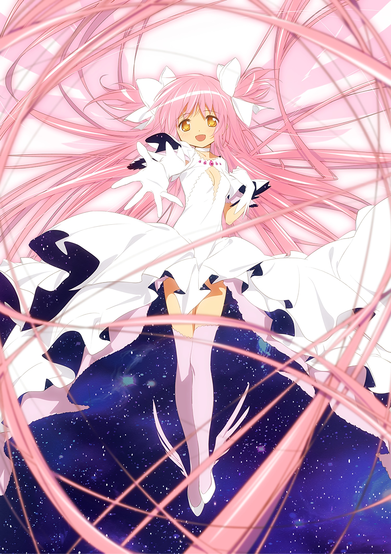 puella magi madoka magica kaname madoka ultimate madoka dress no bra skirt lift tagme thighhighs ...